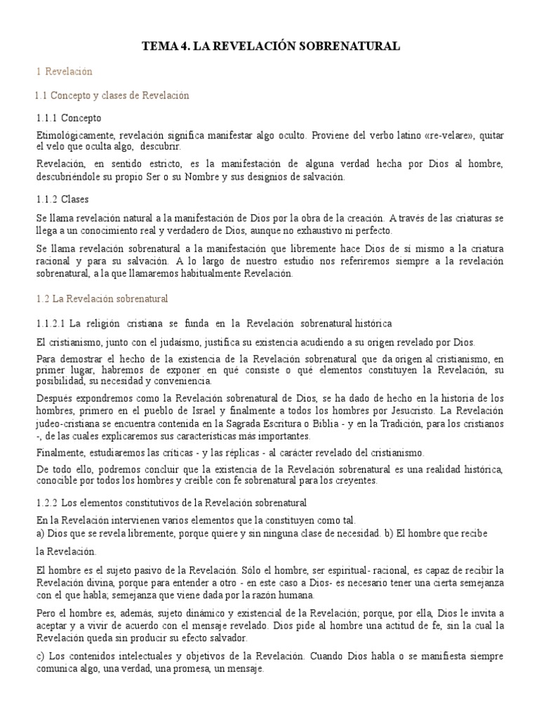 Tema 4 La Revelacion Sobrenatural | PDF | Revelación | Biblia Tema 4 La Revelacion Sobrenatural | PDF | Revelación | Biblia
