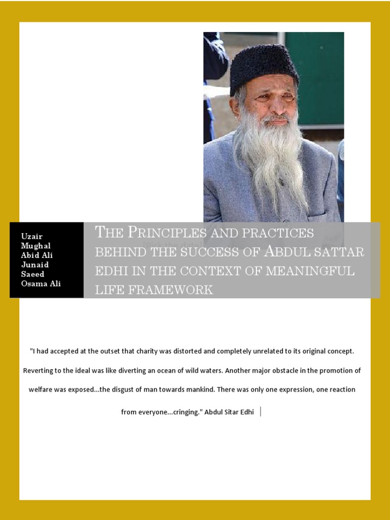 The Principle and Practices Behind The Success of Abdul S Edhi | PDF ...