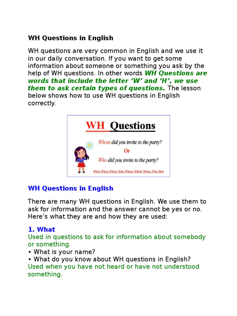 WH Questions in English | PDF | Question | Preposition And Postposition