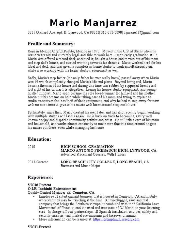 Mario Resume | Download Free PDF | Employment | Business