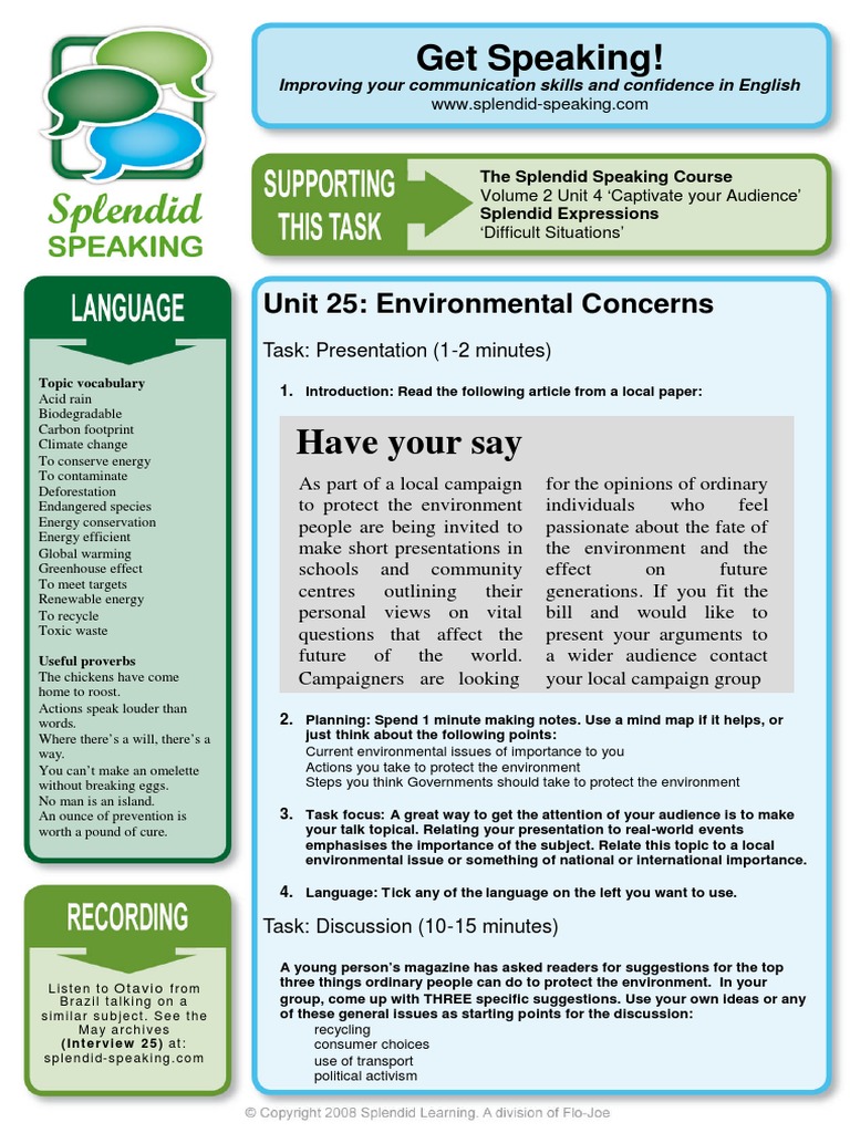 Environmental Concerns SPEAKING | PDF