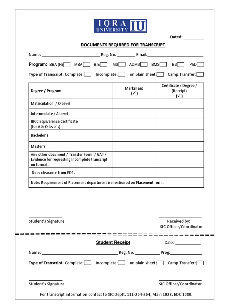 Transcript Forms for Complete Program | Academic Degree | University ...