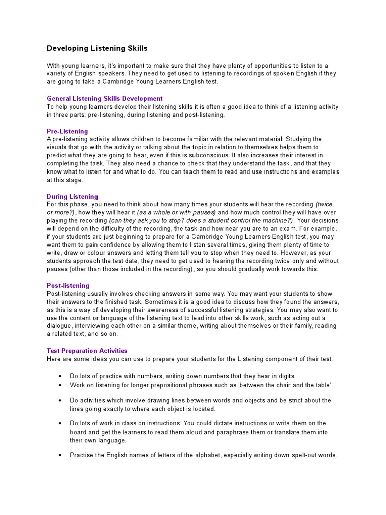 Developing Listening Skills | PDF | Test (Assessment) | English Language