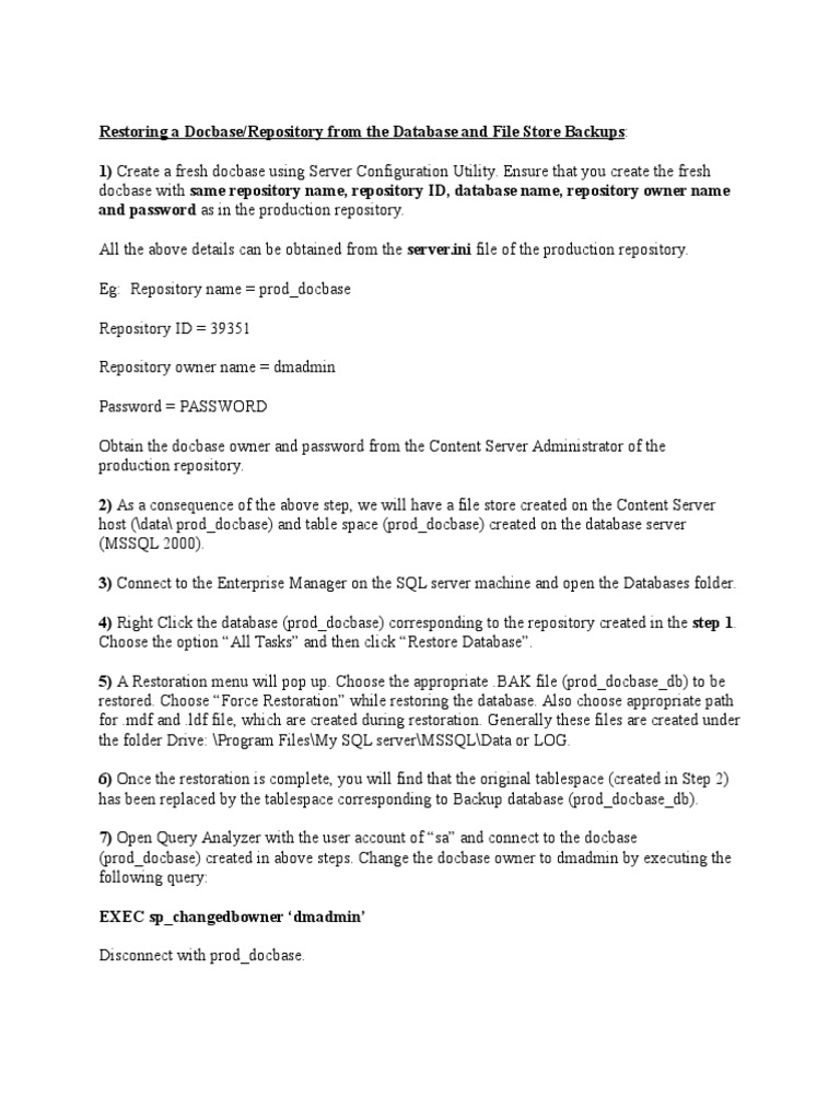 Documentum Dobase Cloning | PDF | Microsoft Sql Server | Databases