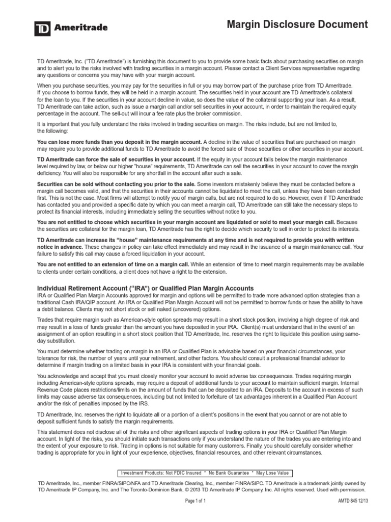 Margin Disclosure Document: Individual Retirement Account ("IRA") or ...