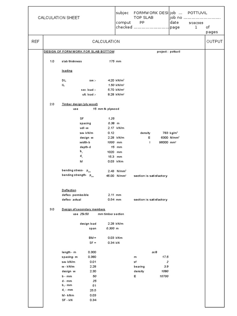 Form Work Design | PDF | Bending | Buckling