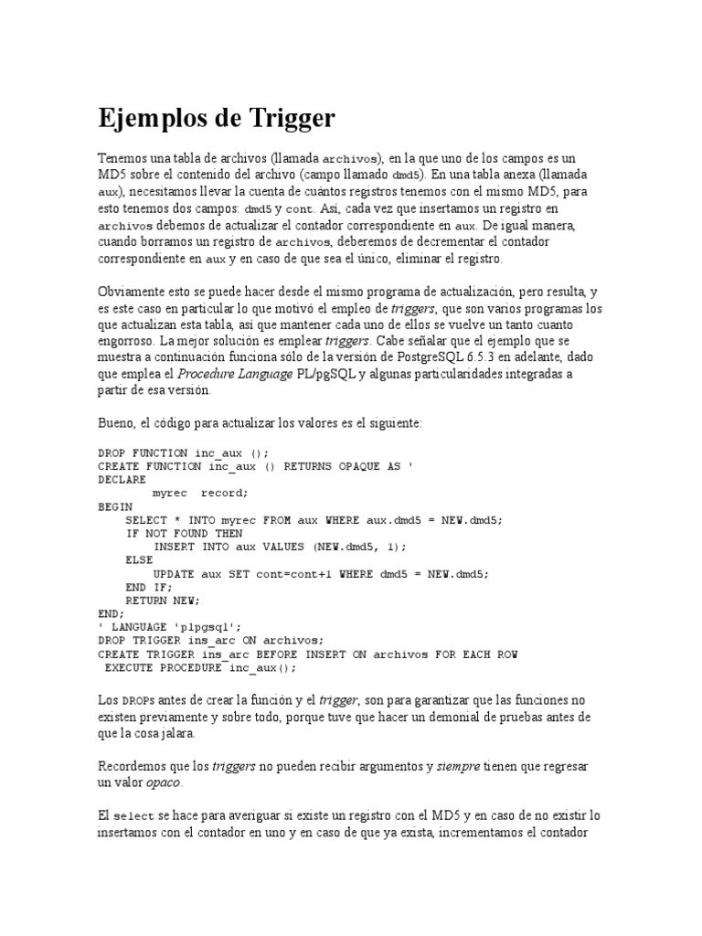 Ejemplos de Trigger | PDF | SQL | Tabla (base de datos)