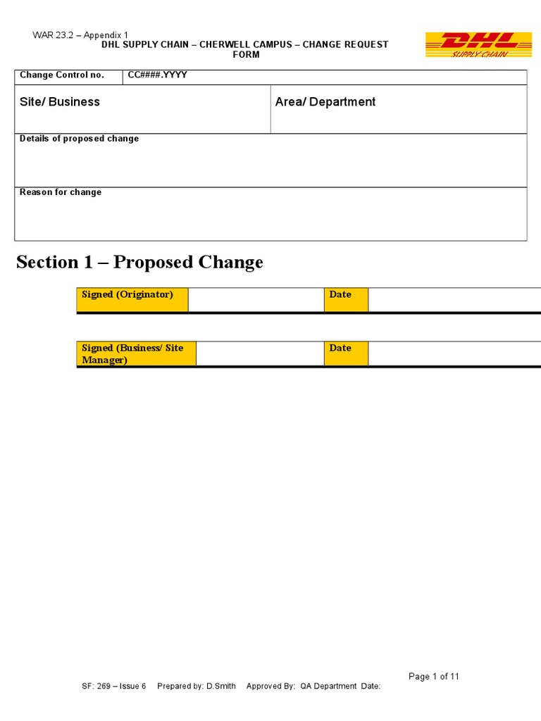 RCR Guideline No 19 - Appendix 2 Change Request Form | PDF | Business