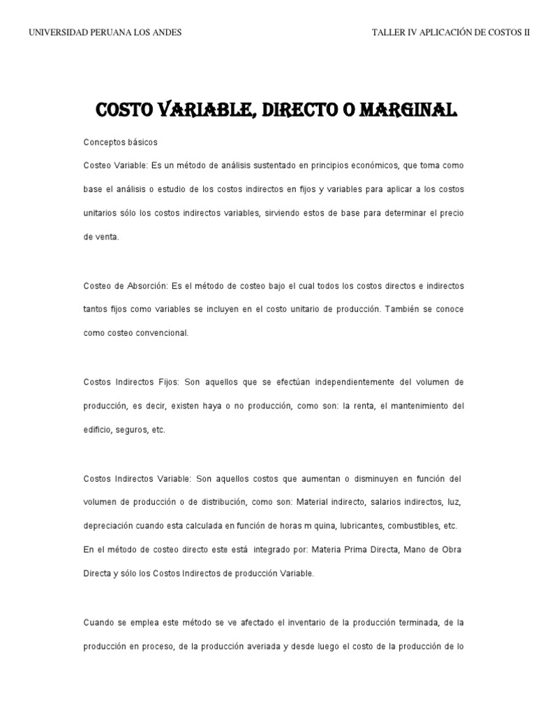 Costos Marginal - Variable o Directo PDF | PDF | Costo | Toma de decisiones