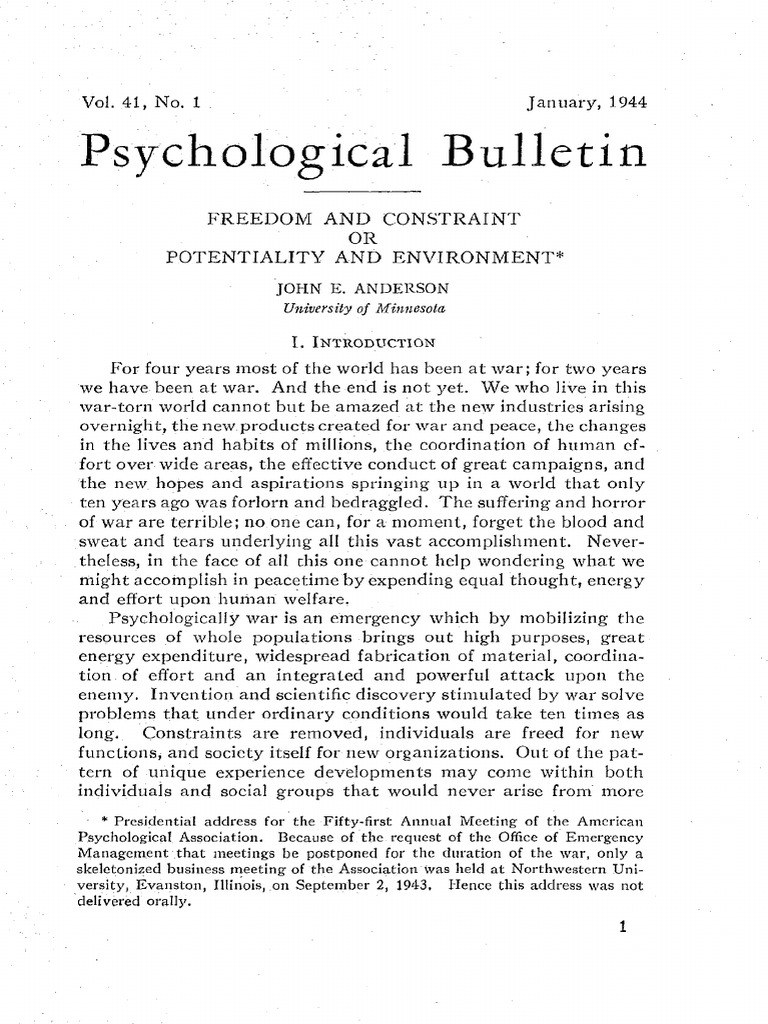 Freedom and Constraint or Potentiality and Environment (1944) | PDF ...