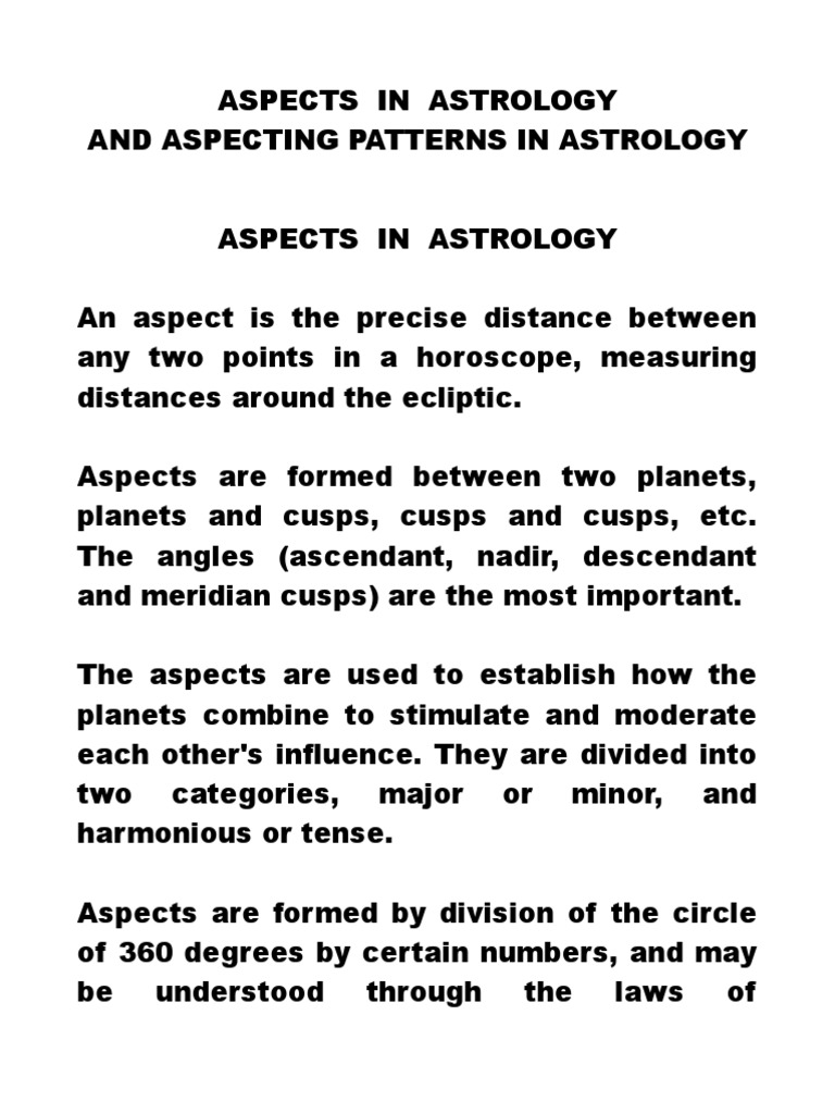 Aspects and Aspecting Patterns in Astrology | PDF | Technical Factors ...