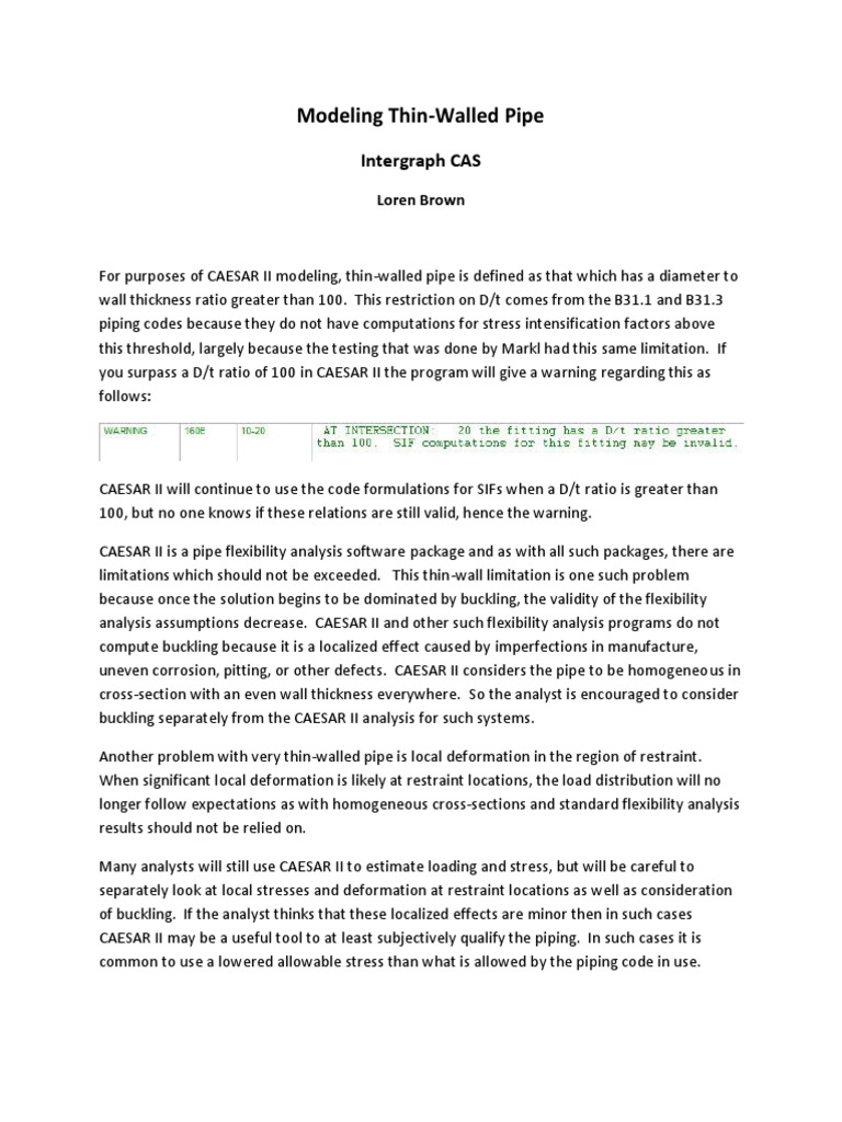 CAESAR II Modeling Thin-Walled Pipe | PDF | Buckling | Stress (Mechanics)