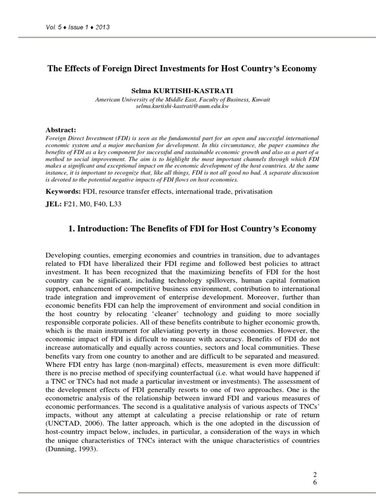 The Effects of Foreign Direct Investments For Host Country's Economy ...