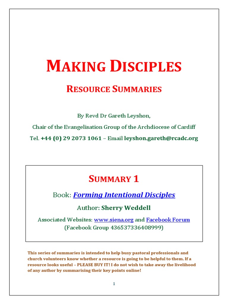 Summary - Forming Intentional Disciples | PDF | Disciple (Christianity ...