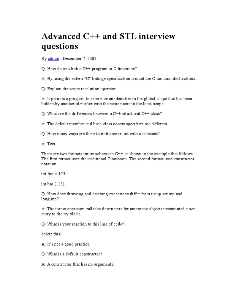 Advanced C Interview Download Free Pdf C Constructor Object Oriented Programming
