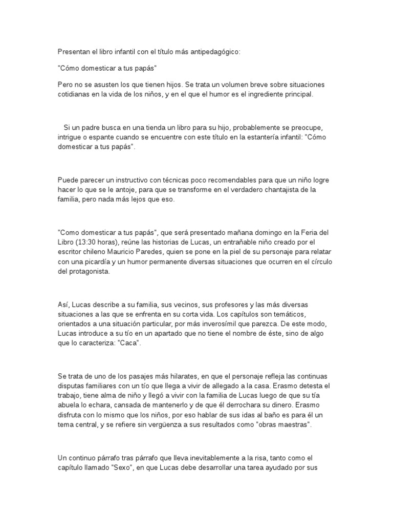 Resumen Como Domesticar A Tus Papas | PDF