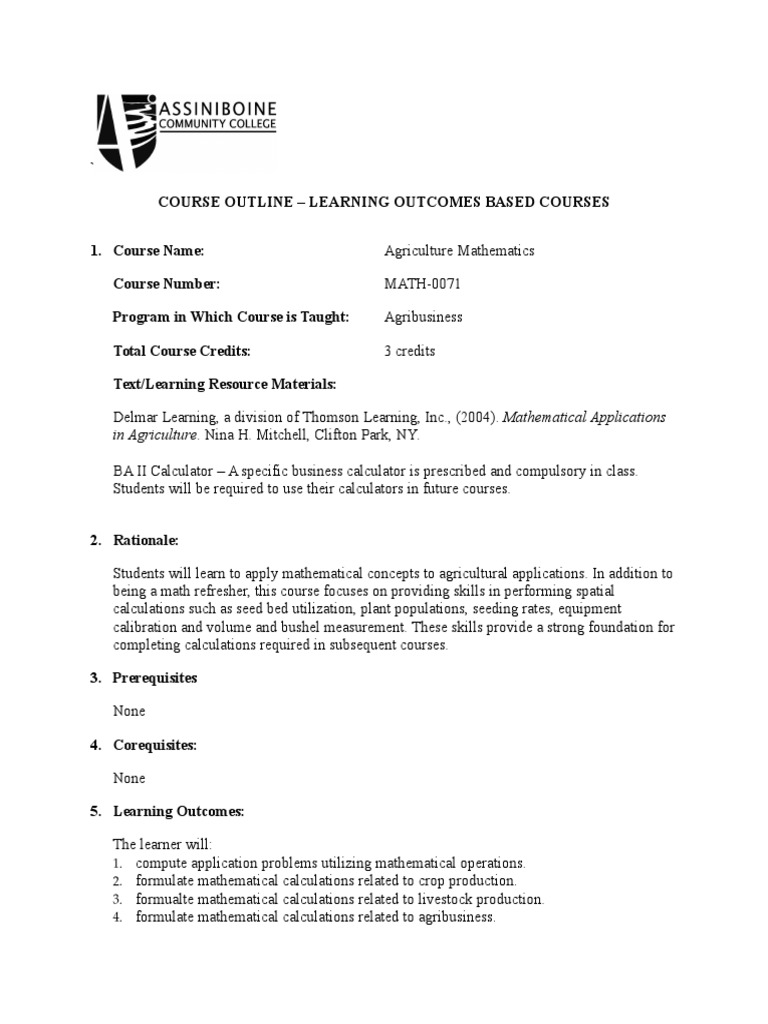 Math-0071 Agriculture Mathematics 2010 | PDF | Teaching Mathematics ...