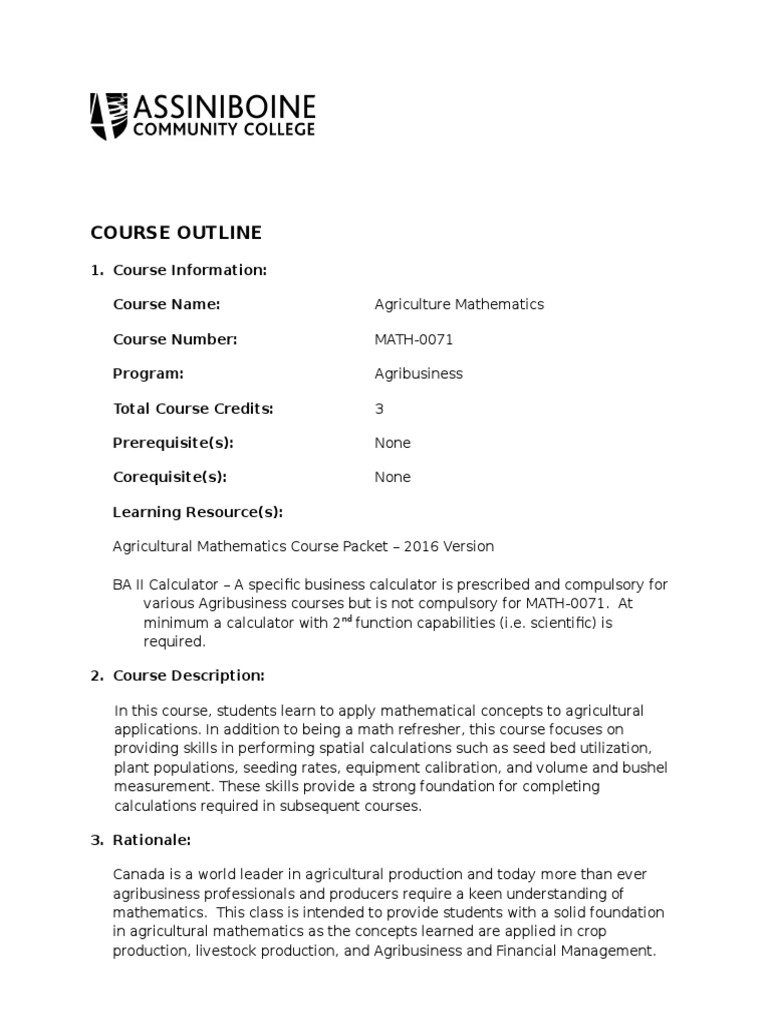 Math-0071 Agriculture Mathematics 2016 2 0 | PDF | Test (Assessment ...