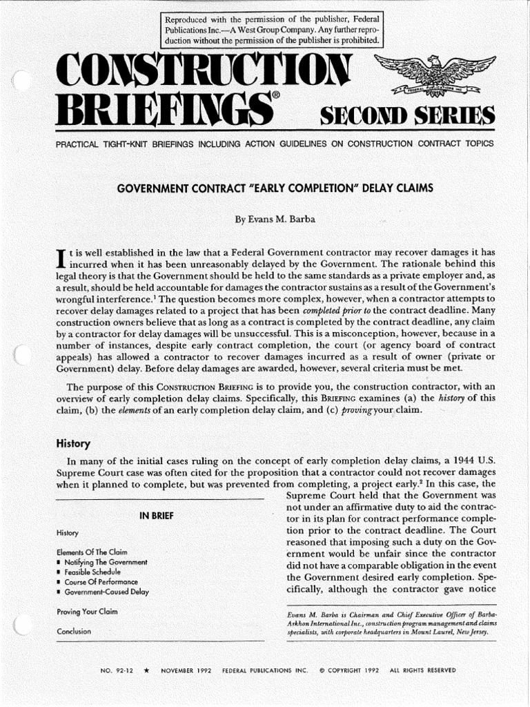 Construction Briefings - Government Contract Early Completion Delay ...
