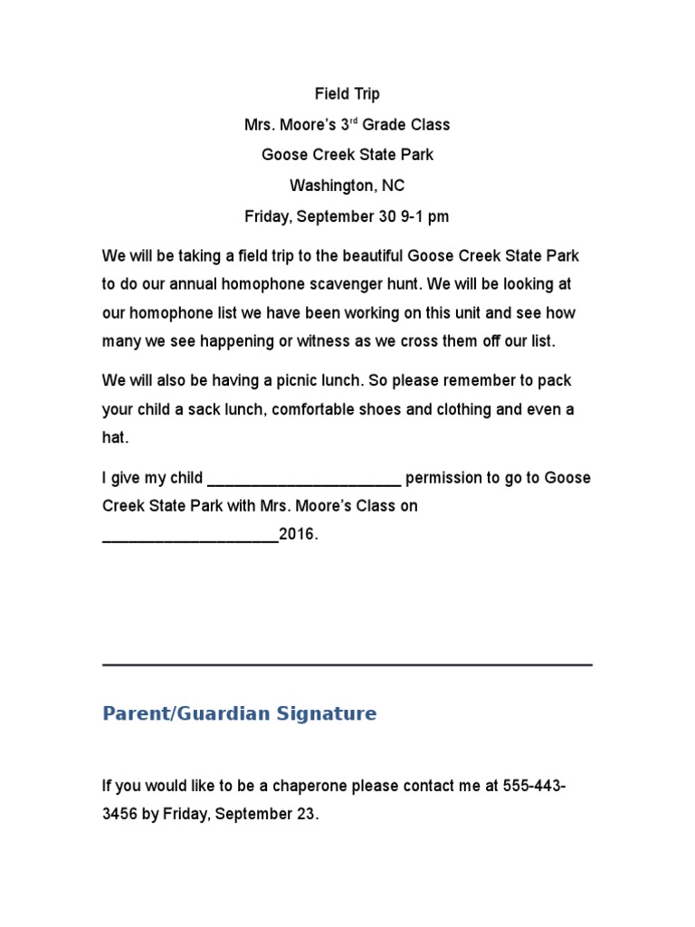 3rd Grade Field Trip to Goose Creek | PDF