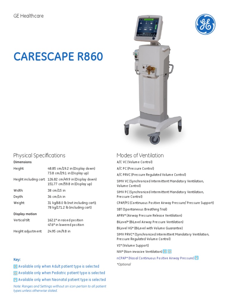 Carescape R860 Spec Sheet | PDF | Respiratory System | Pulmonology