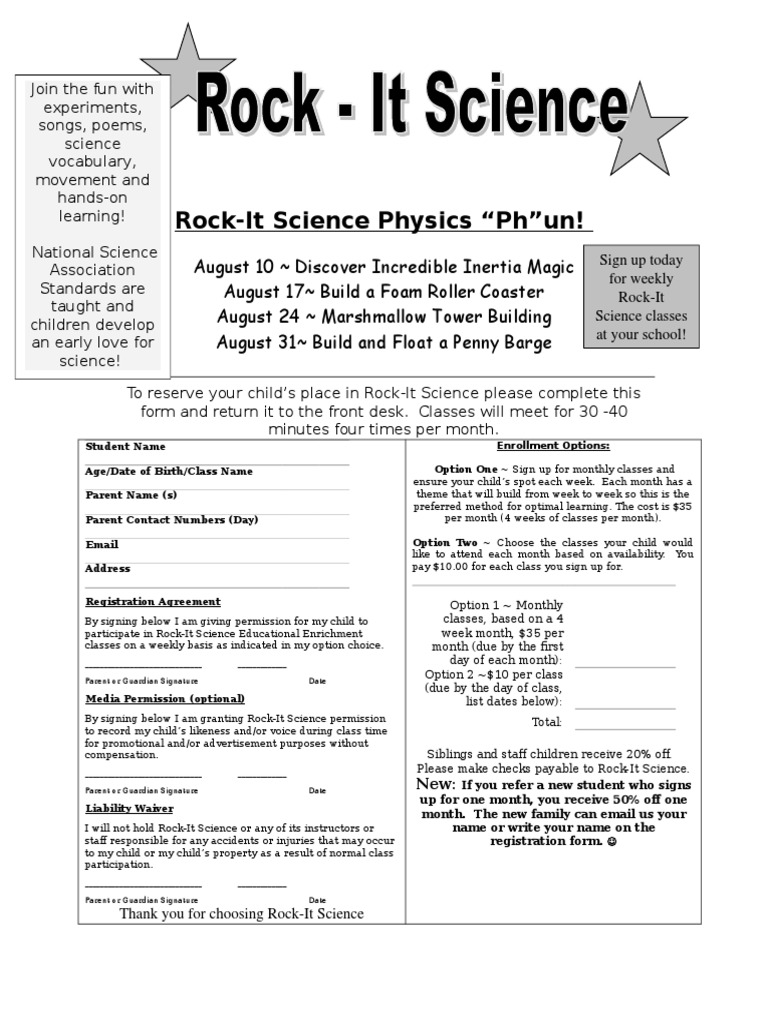Rock-It Science Registration Summer Fun August Oviedosc Summer | PDF