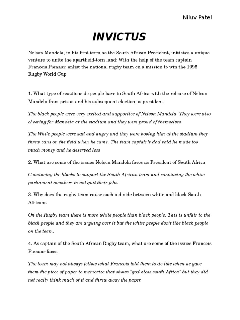 3c Mandela Movie Invictus Sheet | PDF | South Africa National Rugby ...