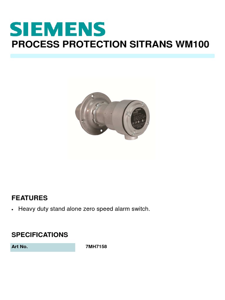 SITRANS WM100 Zero Speed Alarm Switch | PDF