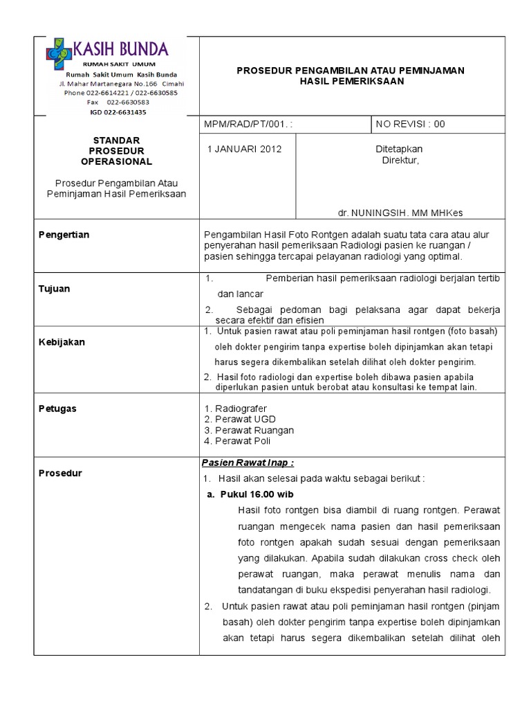 Sop Prosedur Pengambilan Atau Peminjaman Radiologi | PDF