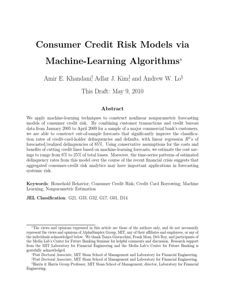 Consumer Credit Risk Models | Download Free PDF | Credit Card | Machine ...