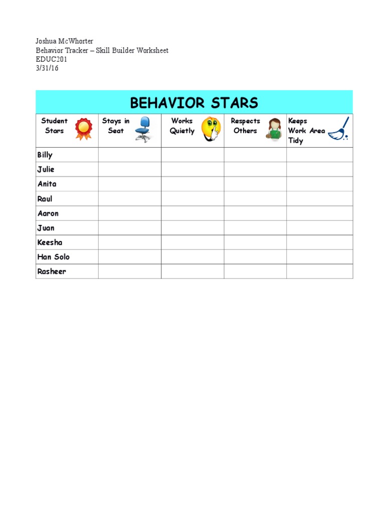 Behavior Tracker Worksheet for Students | PDF