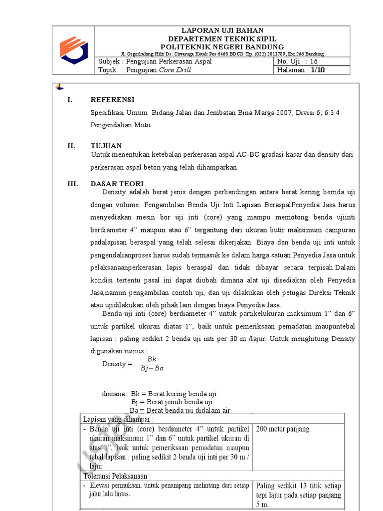 Uji Core Drill Aspal | PDF