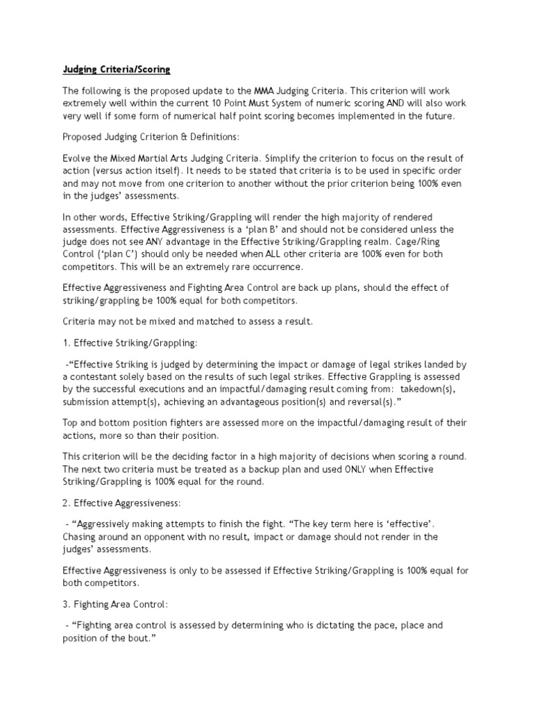 Proposed MMA Judging Criteria | PDF | Grappling | Mixed Martial Arts