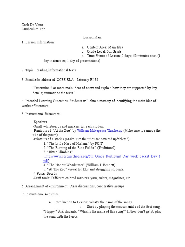 Finallessonplan | PDF | Reading Comprehension | Behavior Modification