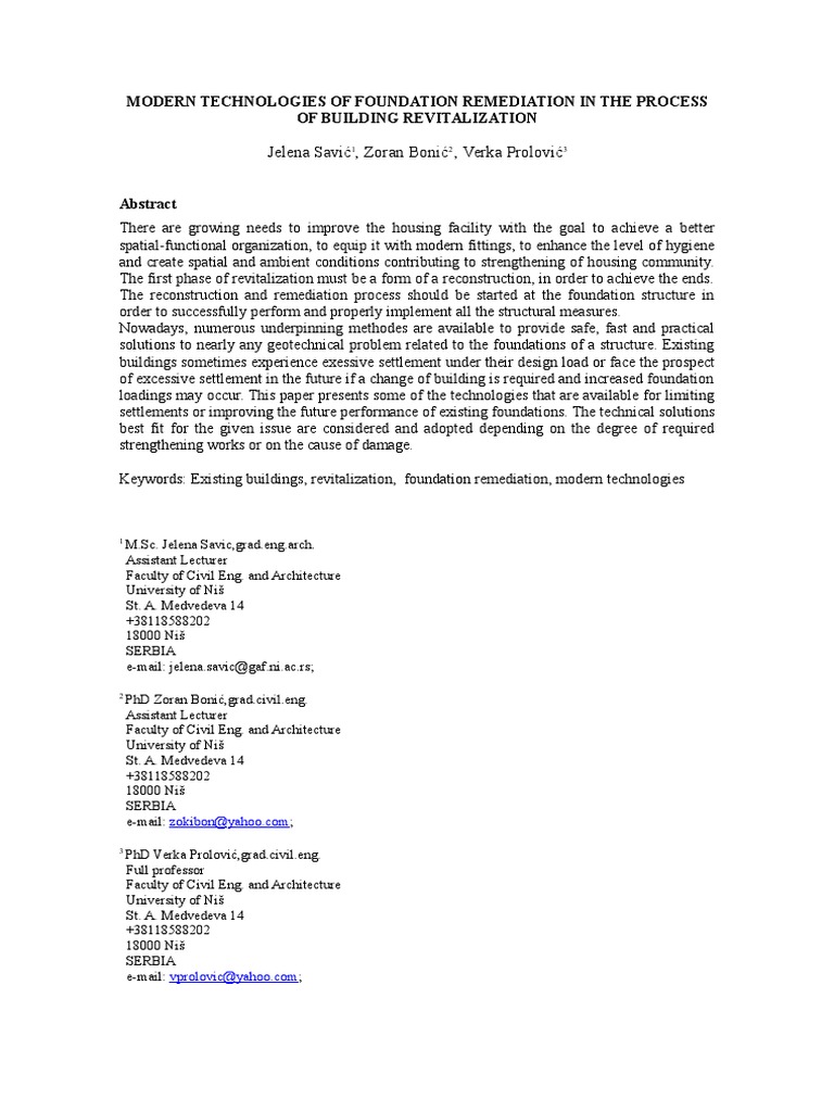 Modern Technologies of Foundation Remediation in The Process of ...