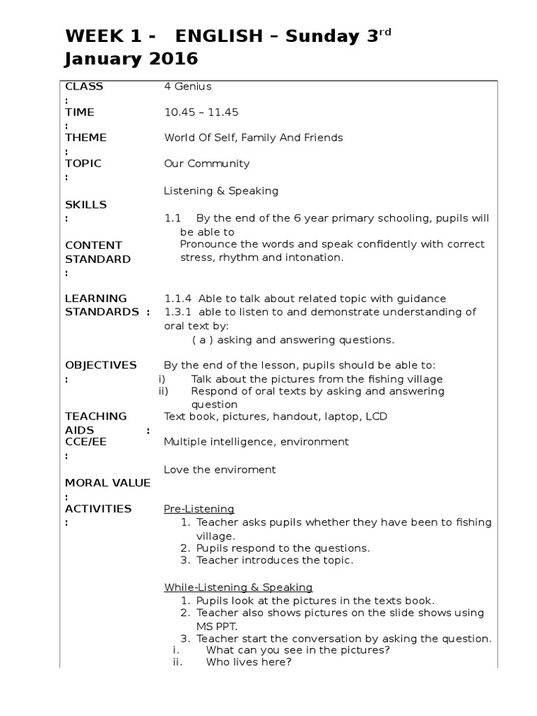 Lesson Plan English Year 4 | PDF