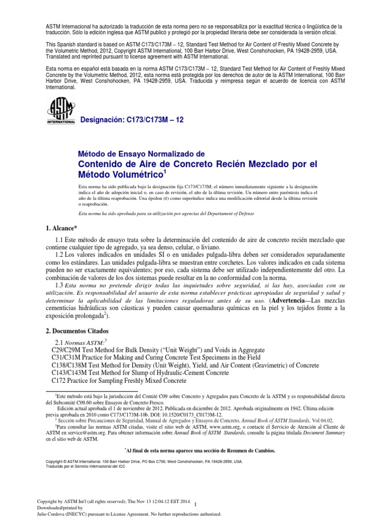 Astm C173-14 PDF | PDF | Hormigón | Aluminio