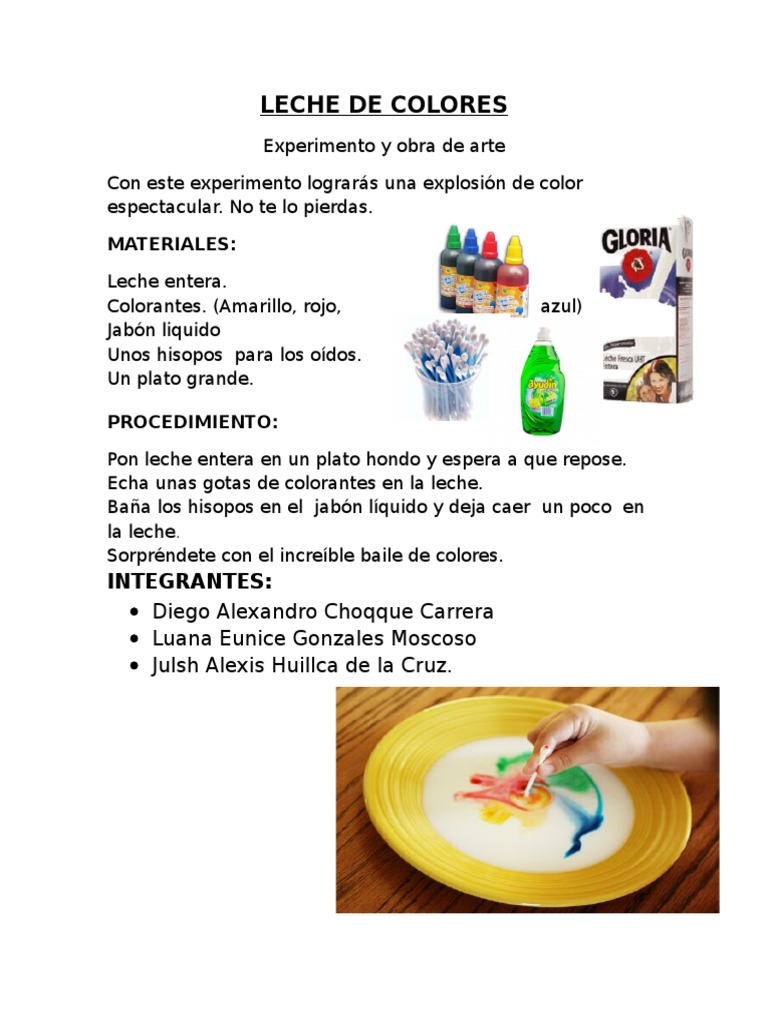 Experimento de Leche Mágica y Colores | PDF