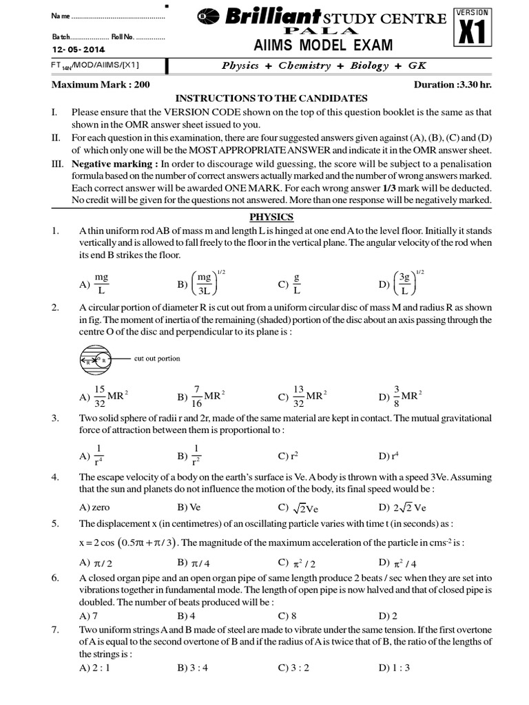 AIIMS Question Paper | PDF | Inductor | Capacitor