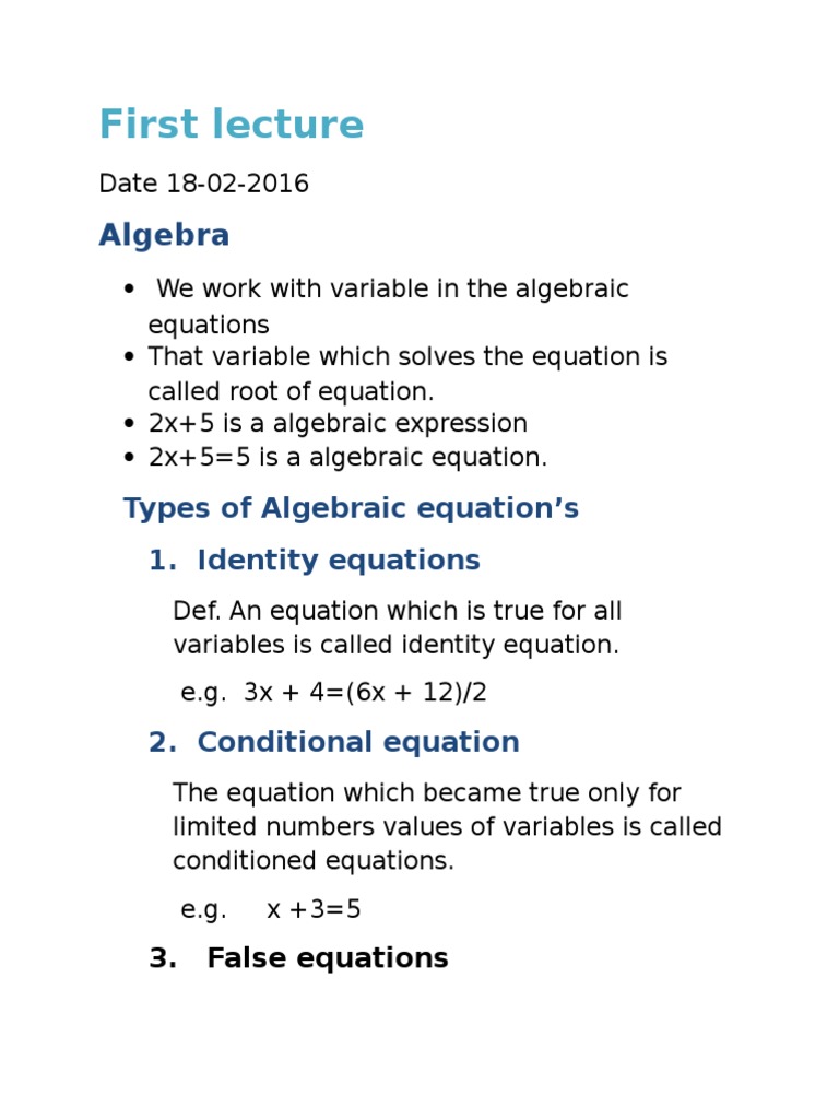 First Lecture: Algebra | PDF