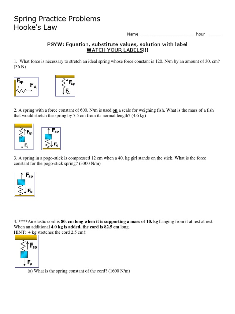 Hooke's Law Practice Problems | PDF