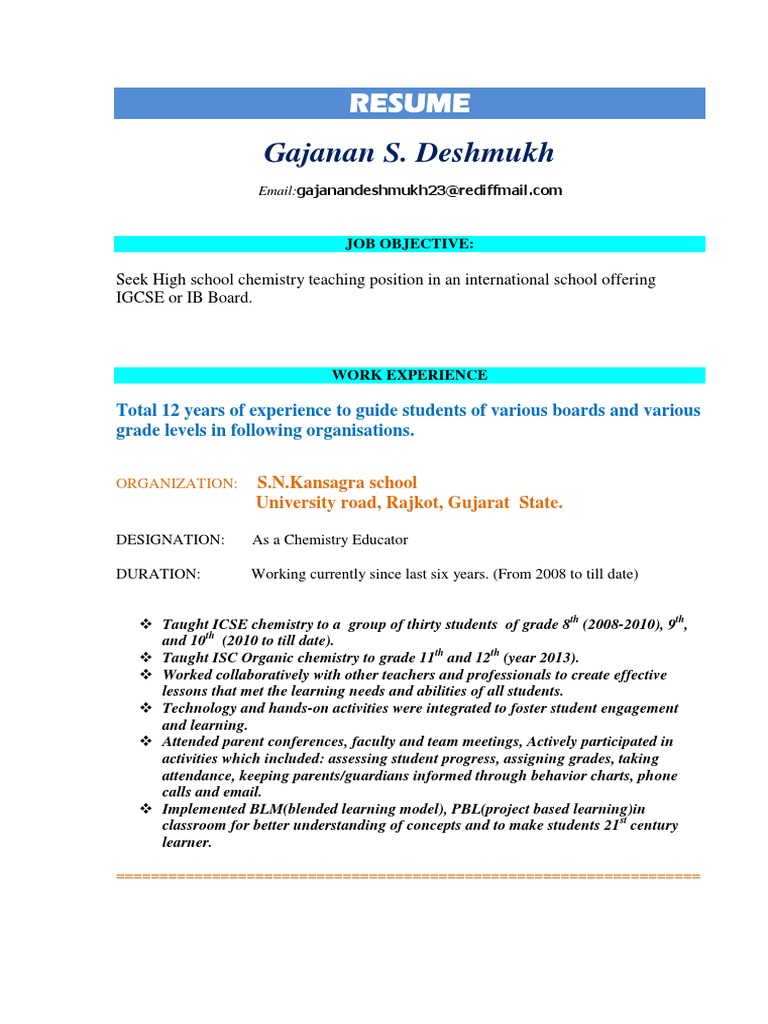 resume for dp | Project Based Learning | Teachers