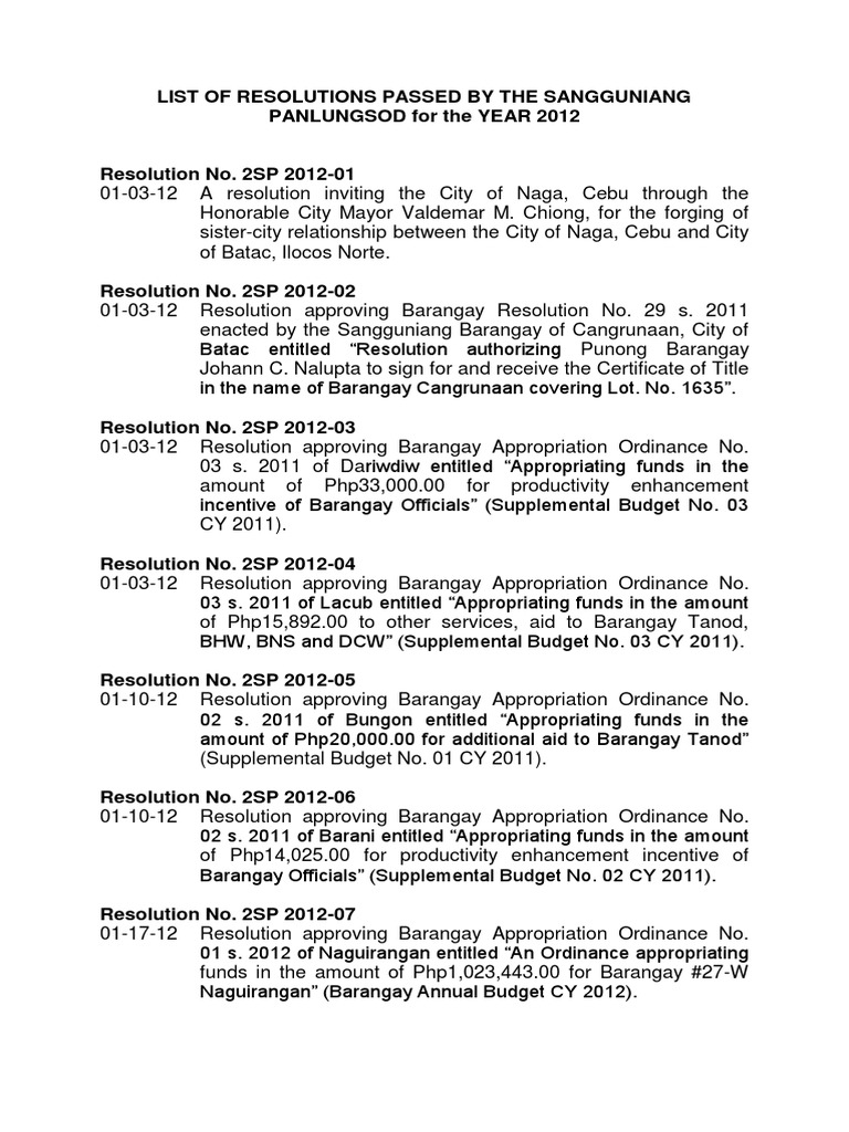 Resolutions and Ordinances Cy 2011 PDF | PDF | Appropriations Bill ...