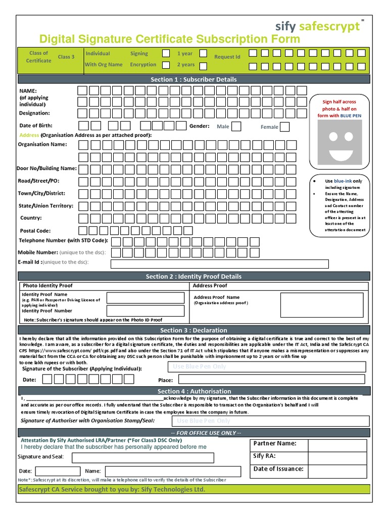 Class 3 E Tendering Digital Signature Form PDF | PDF | Identity ...