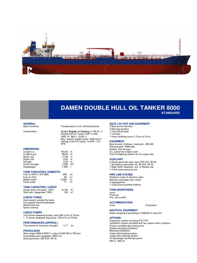 Product Sheet Damen Tanker 8000-02-2016 | PDF | Technology & Engineering