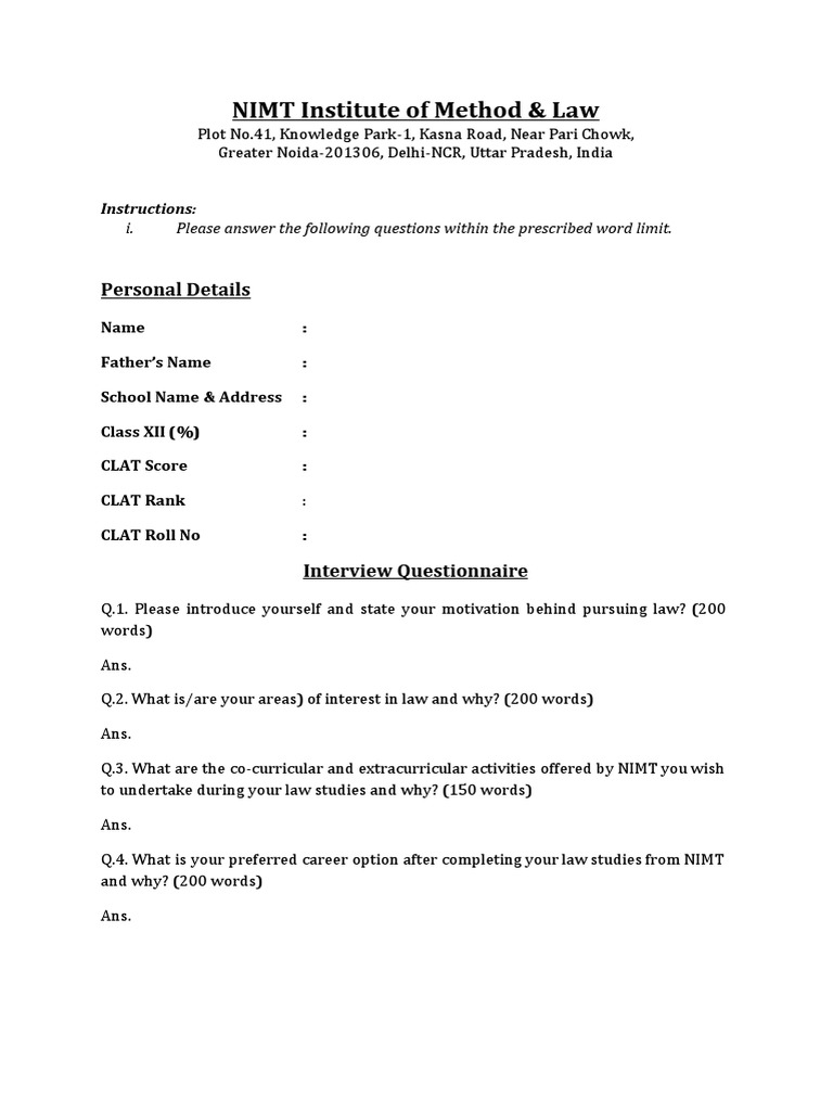 NIMT Law Institute Application Guide | PDF