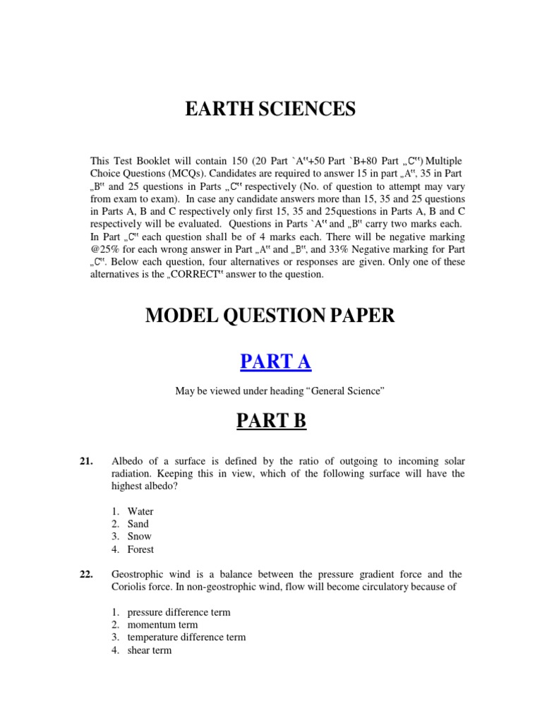 Earth Sciences: A Comprehensive Model Question Paper on Core Concepts ...