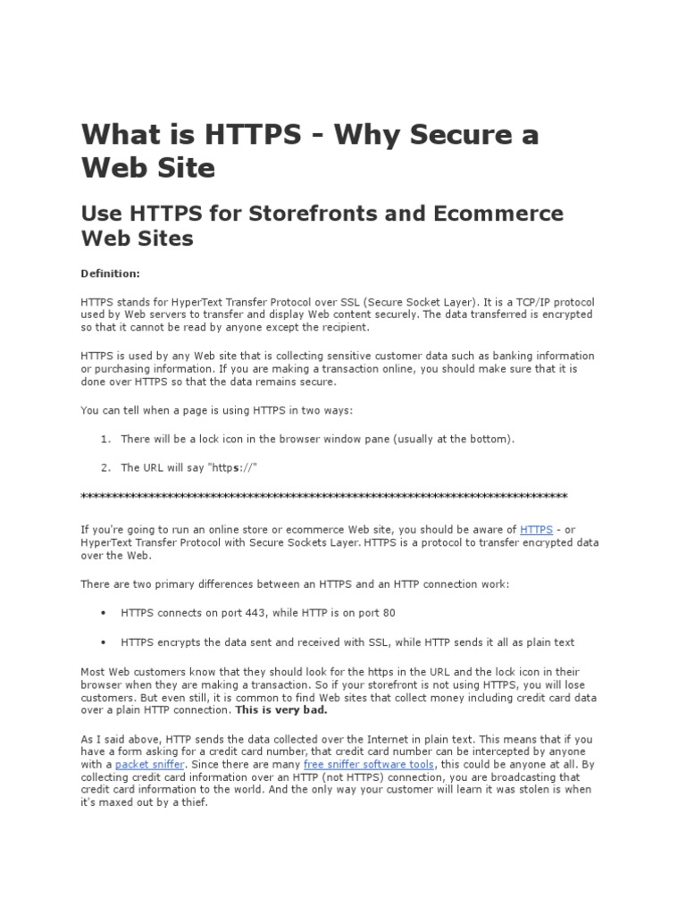 What Is HTTPS - Why Secure A Web Site: Use HTTPS For Storefronts and ...