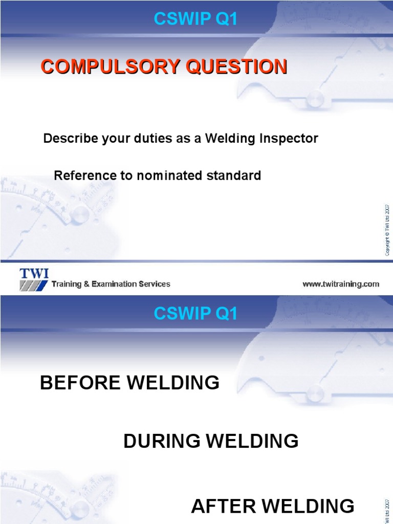 CSWIP 3.1 Practice Questions | PDF