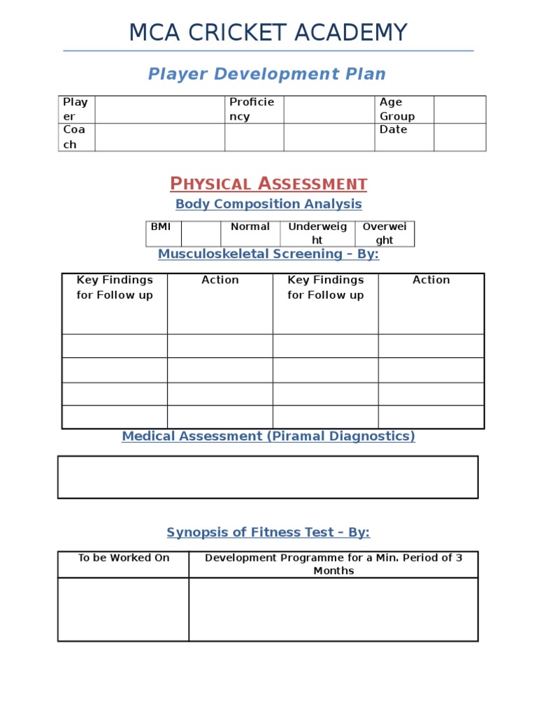 Mca Cricket Academy: Player Development Plan | PDF